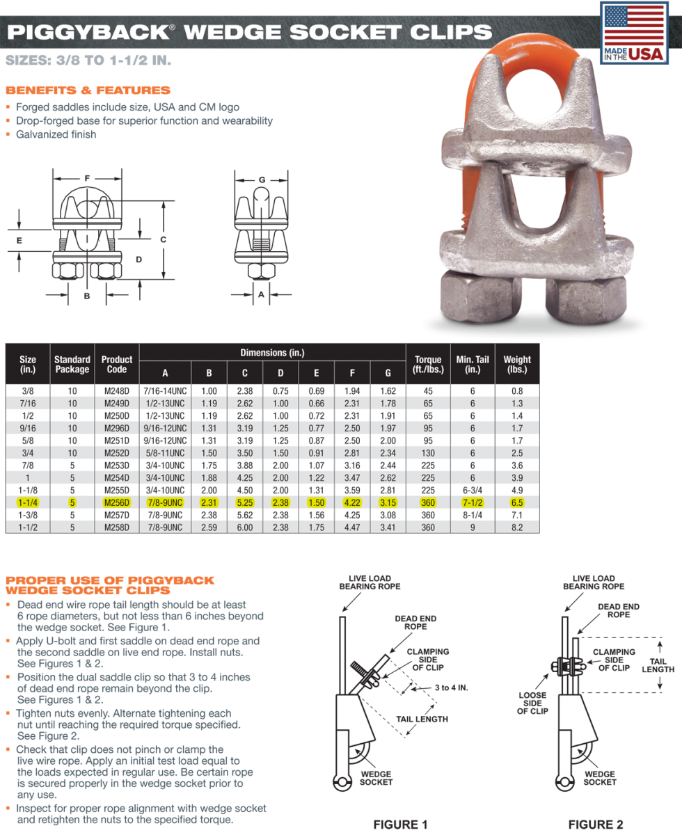 1-1/4 inch CM M256D Piggyback Wedge Socket Clips | Wesco Industries